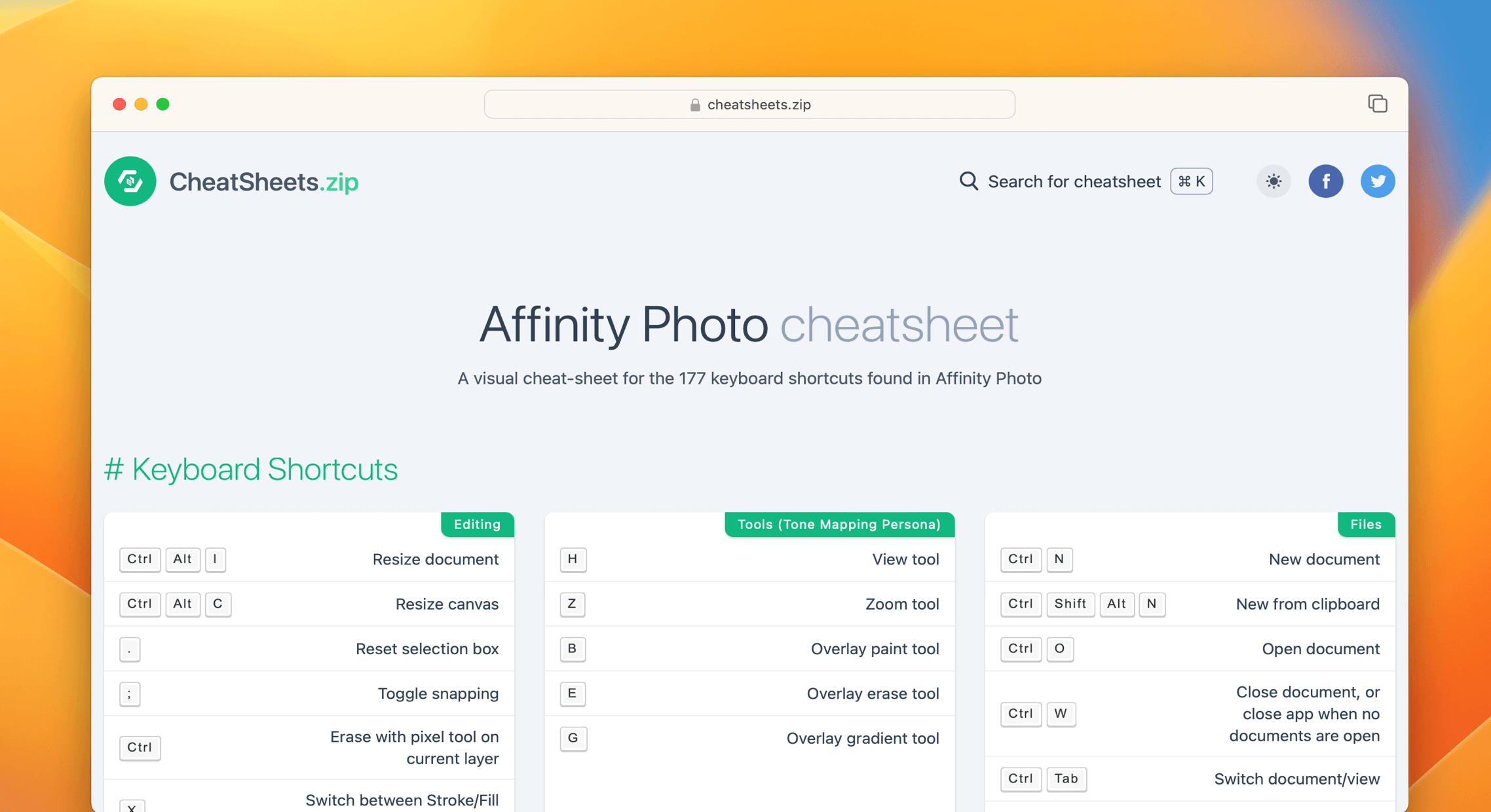 Affinity Photo Cheat Sheet & Quick Reference