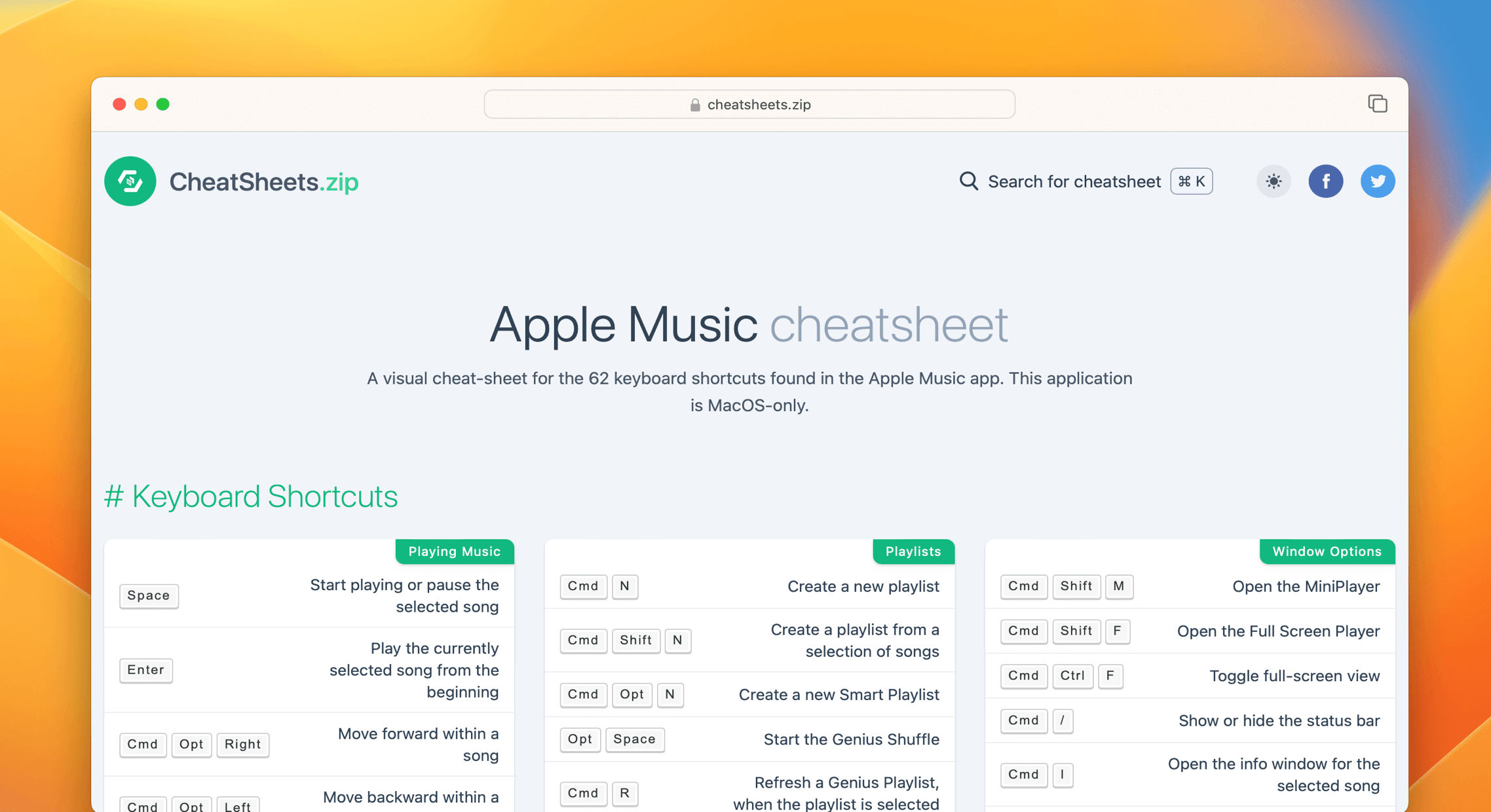 Apple Music Cheat Sheet & Quick Reference