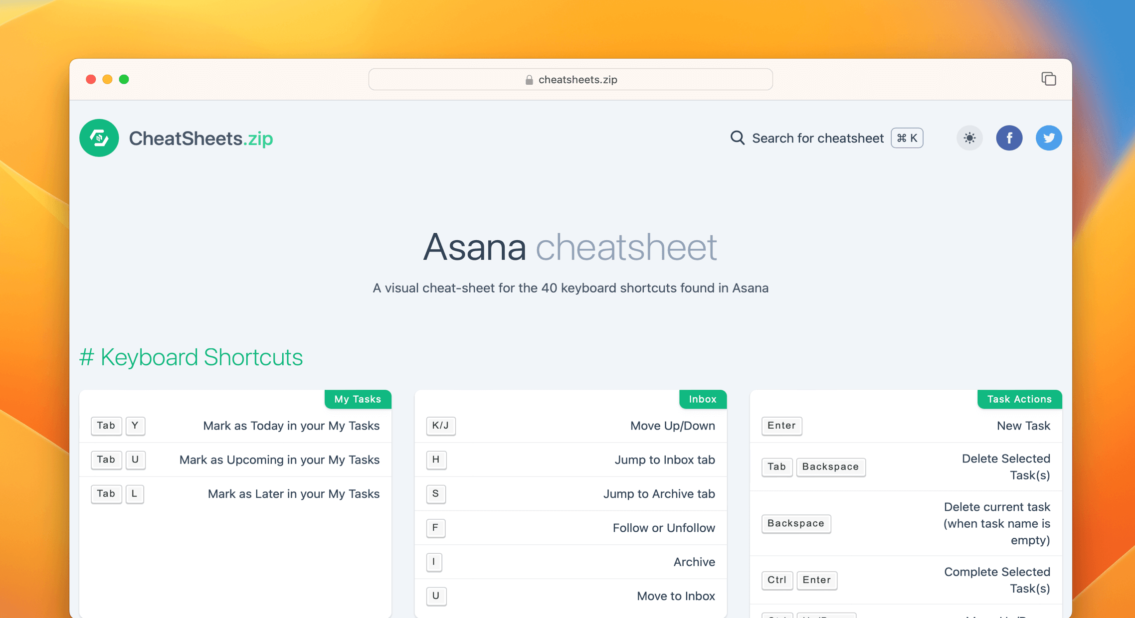 Asana Cheat Sheet & Quick Reference