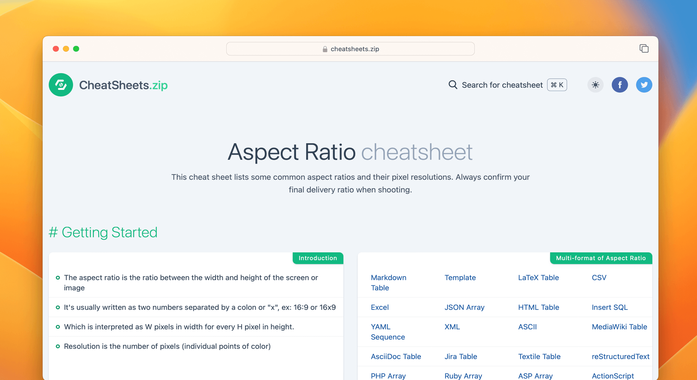 Aspect Ratio Cheat Sheet Quick Reference Aspect Ratio Cheat Sheet Quick Reference