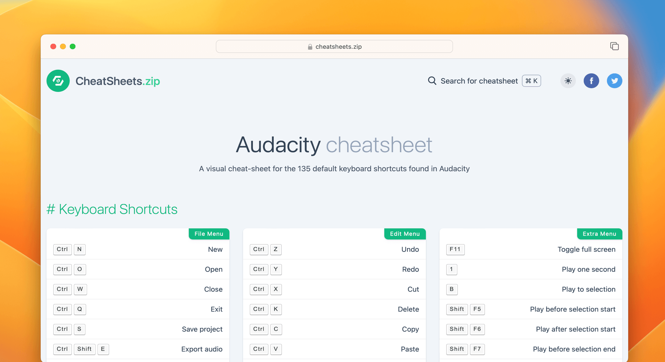 Audacity Cheat Sheet & Quick Reference