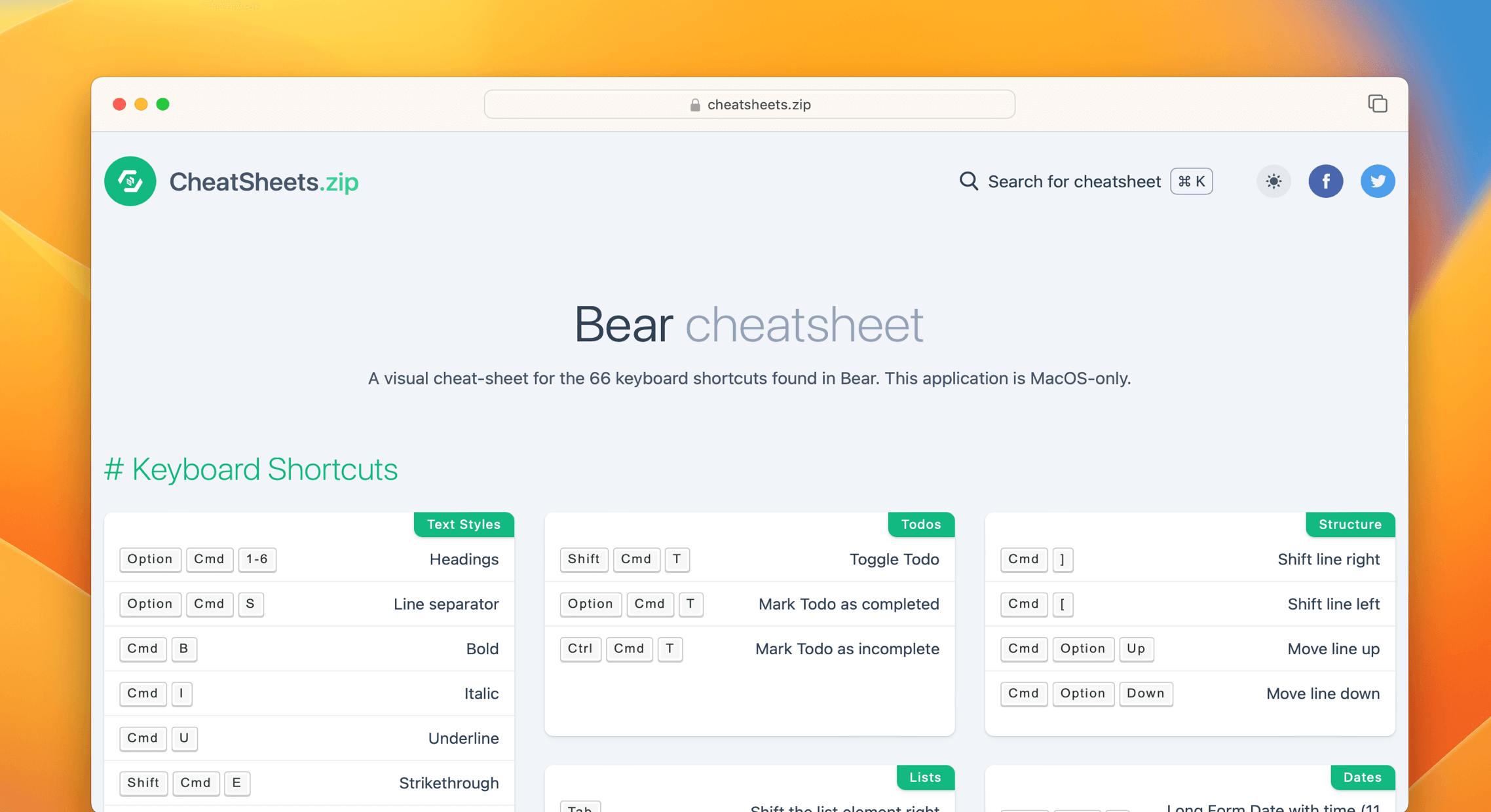 Bear Cheat Sheet & Quick Reference