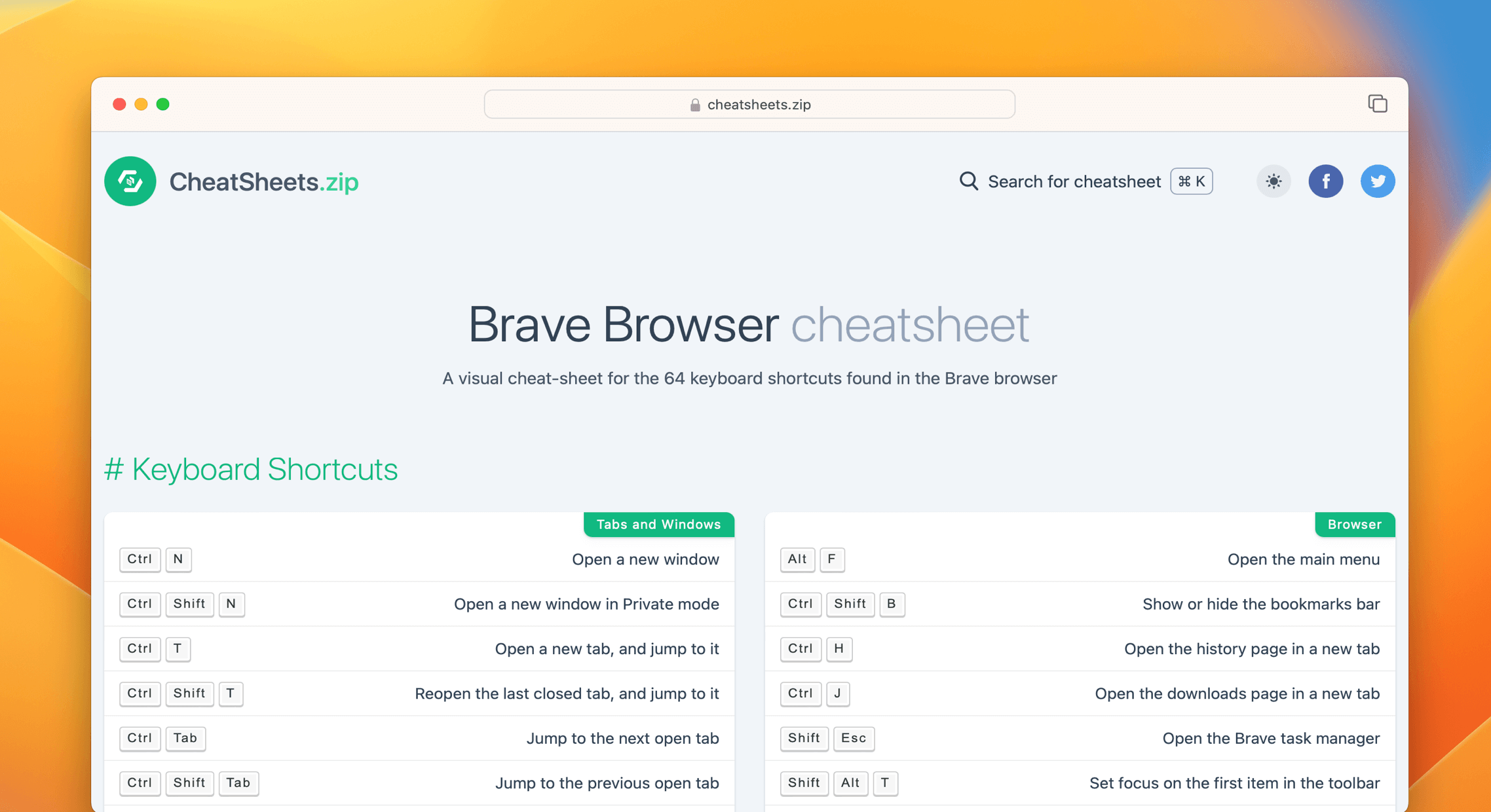 Brave Browser Cheat Sheet & Quick Reference Brave Browser Cheat Sheet & Quick Reference