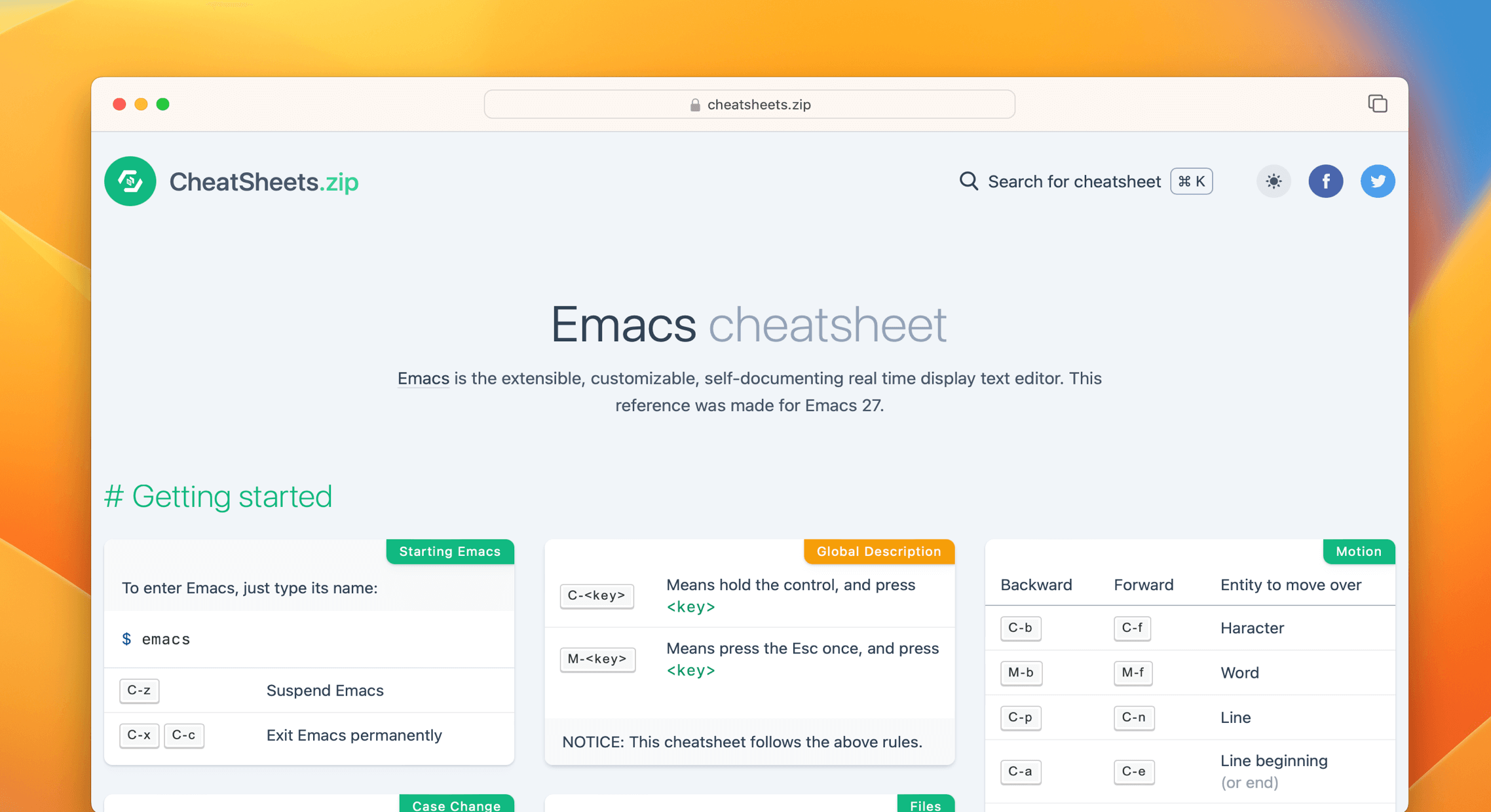 Emacs Cheat Sheet & Quick Reference Emacs Cheat Sheet & Quick Reference