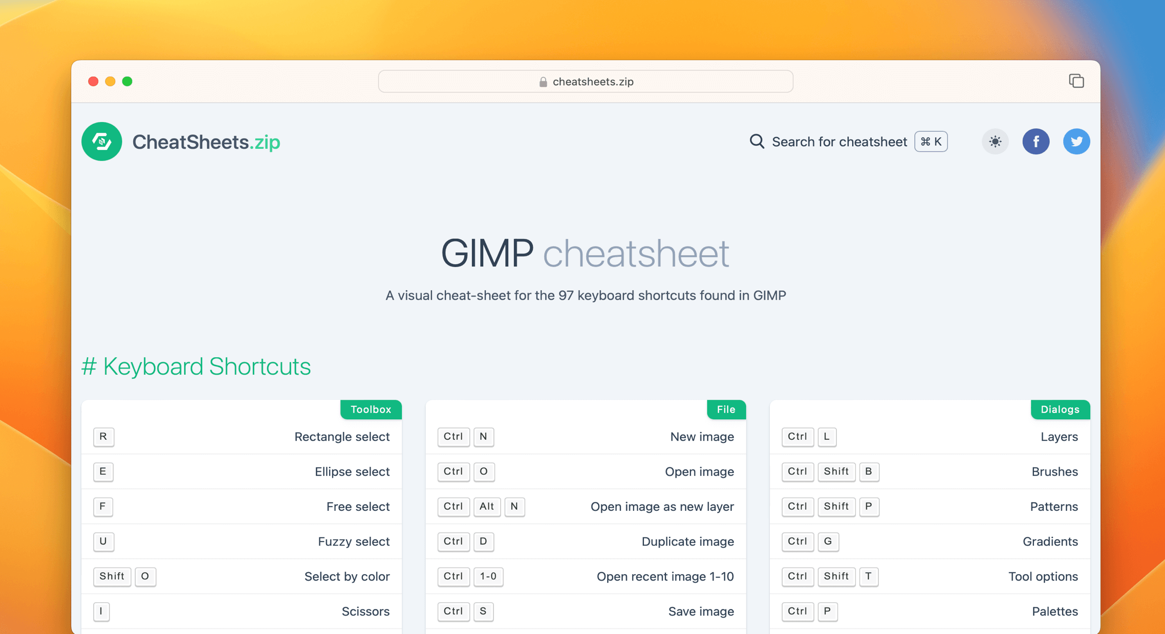 GIMP Cheat Sheet & Quick Reference