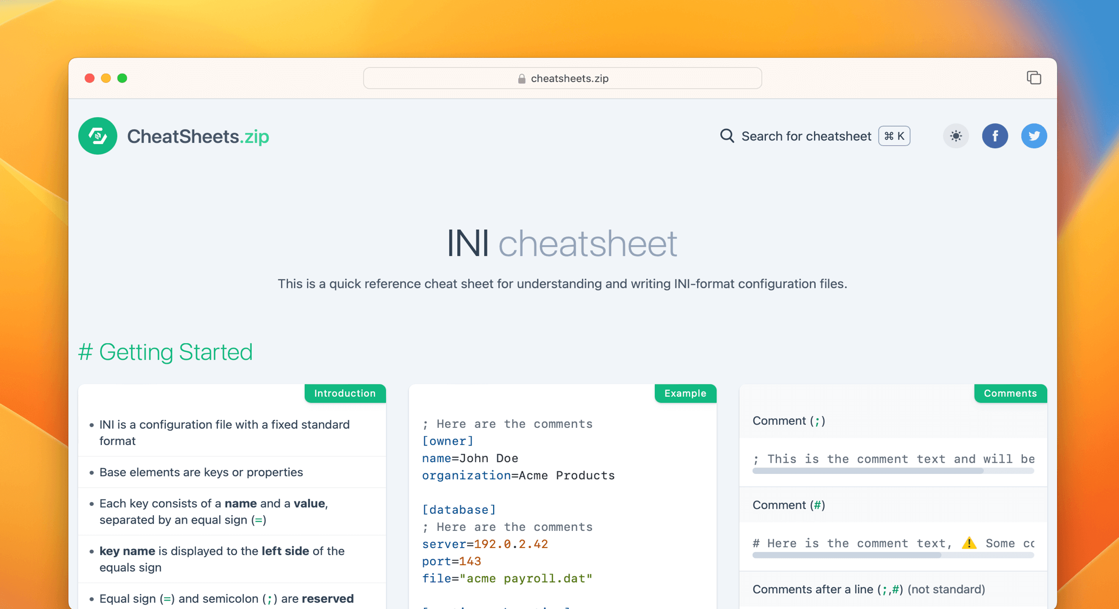 INI Cheat Sheet & Quick Reference