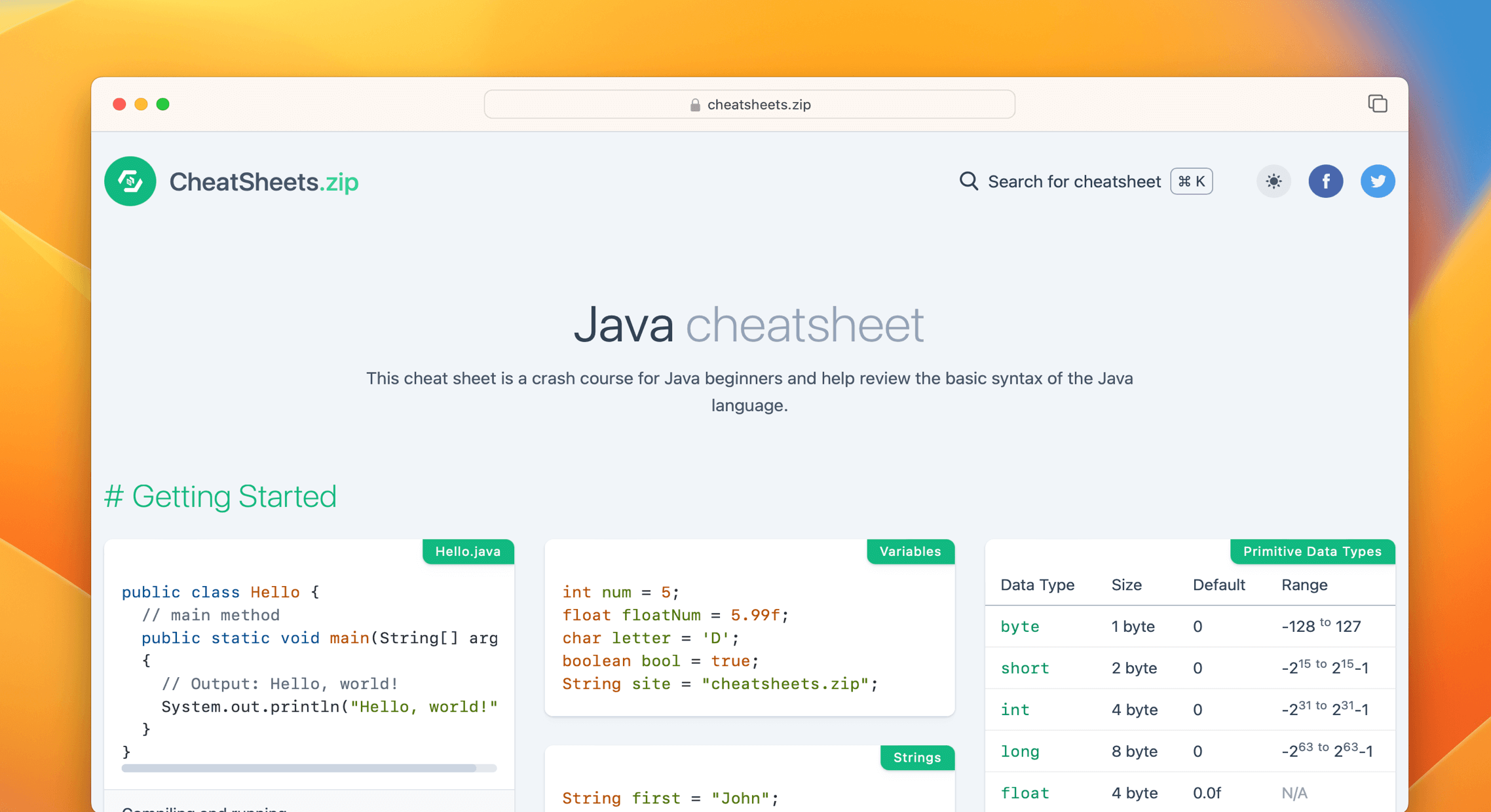 Java Cheat Sheet & Quick Reference Java Cheat Sheet & Quick Reference