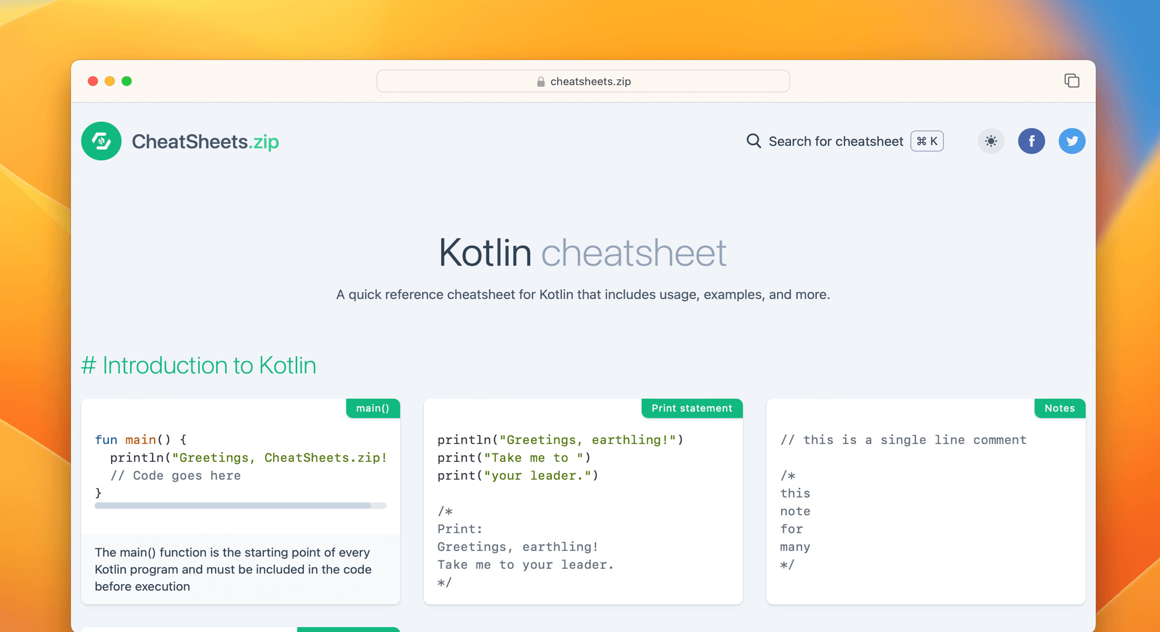 Kotlin Cheat Sheet & Quick Reference