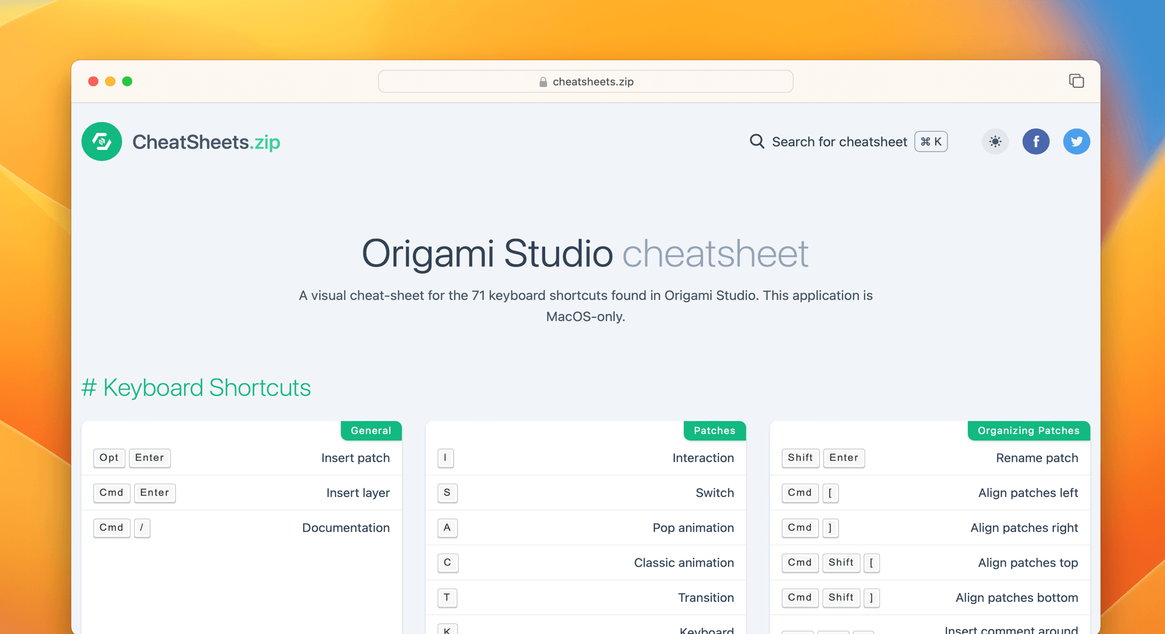Origami Studio Cheat Sheet & Quick Reference