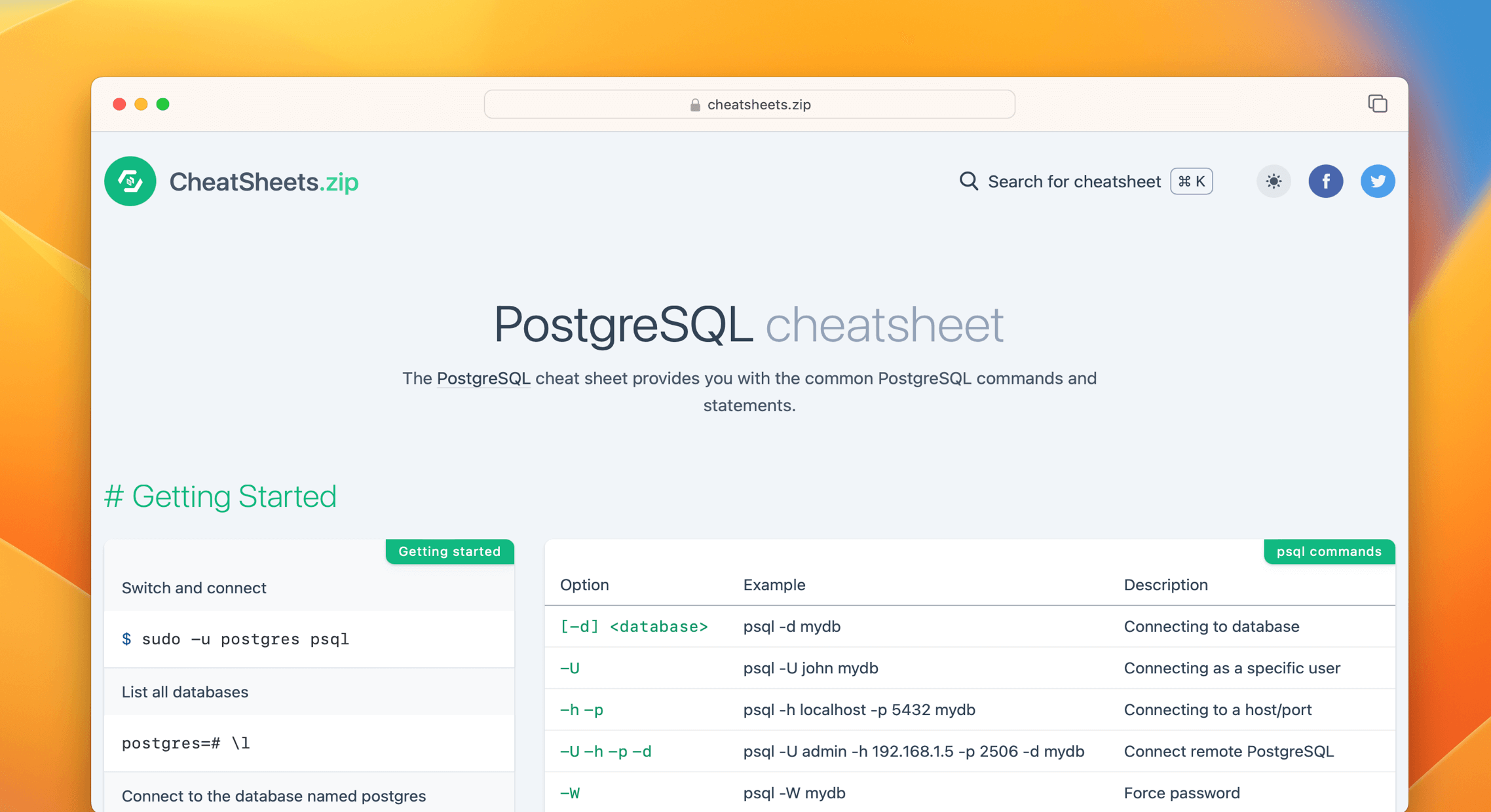 PostgreSQL Cheat Sheet & Quick Reference PostgreSQL Cheat Sheet & Quick Reference