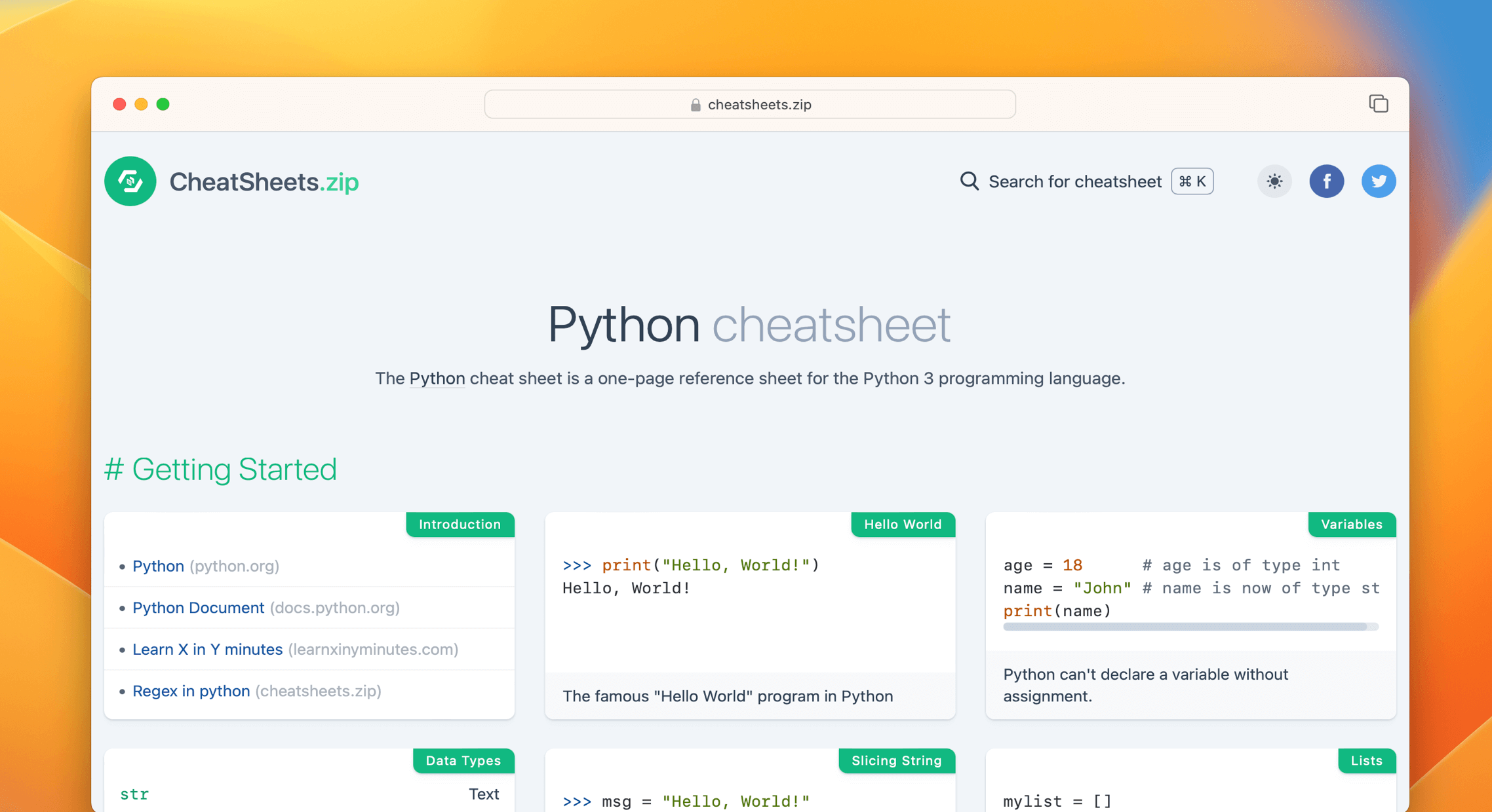 Python Cheat Sheet & Quick Reference Python Cheat Sheet & Quick Reference