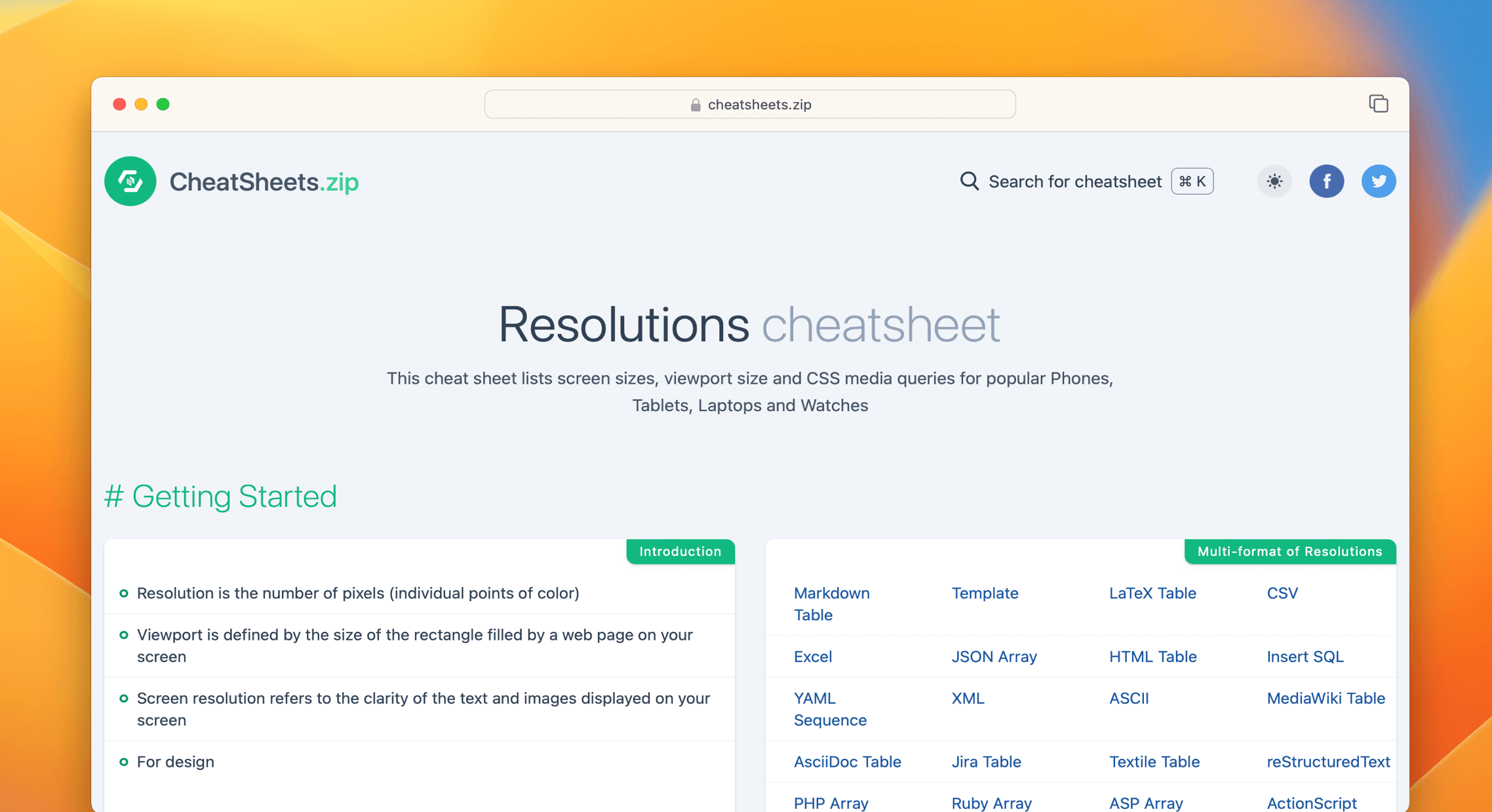 Resolutions Cheat Sheet & Quick Reference