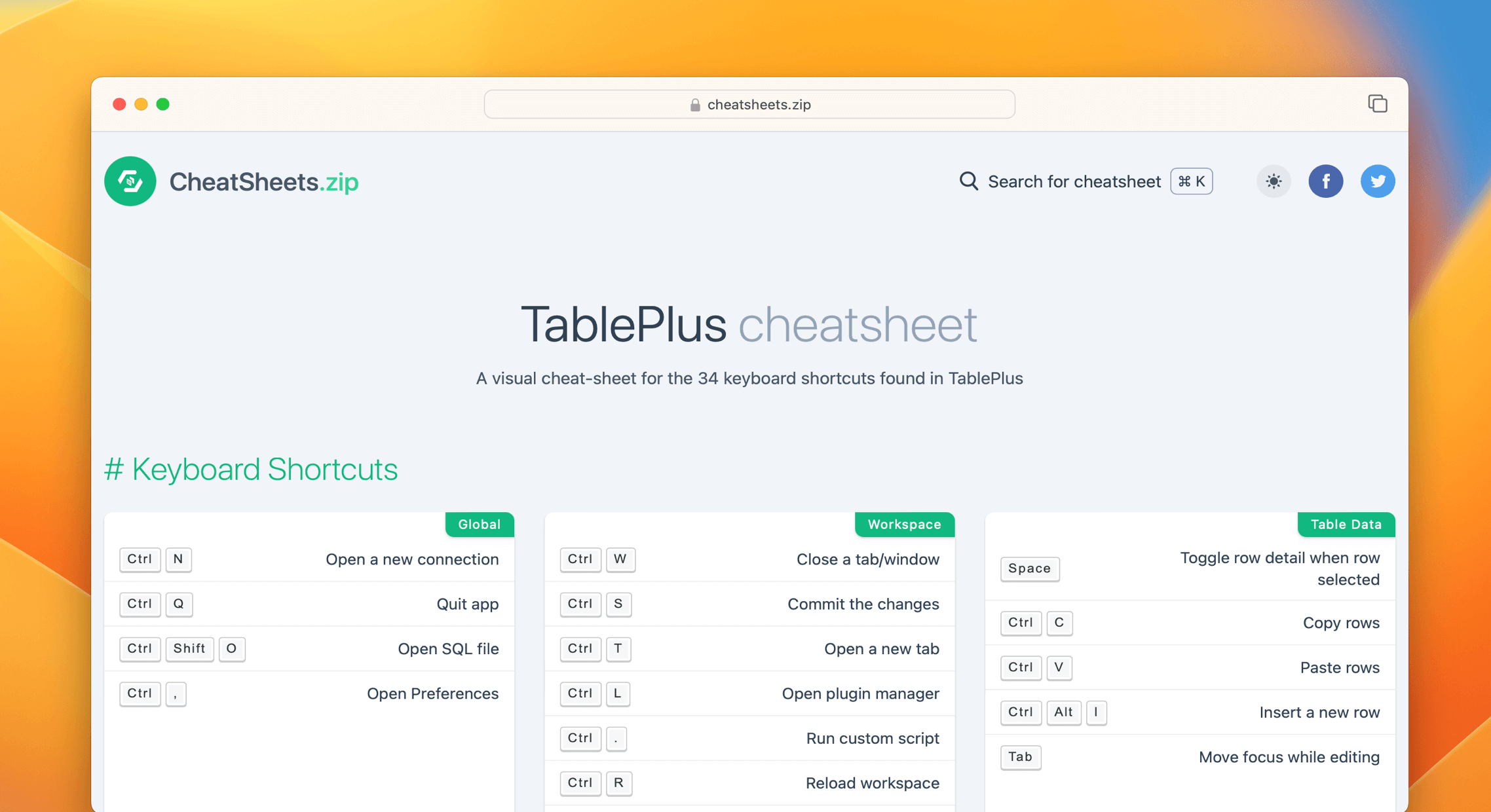 TablePlus Cheat Sheet & Quick Reference