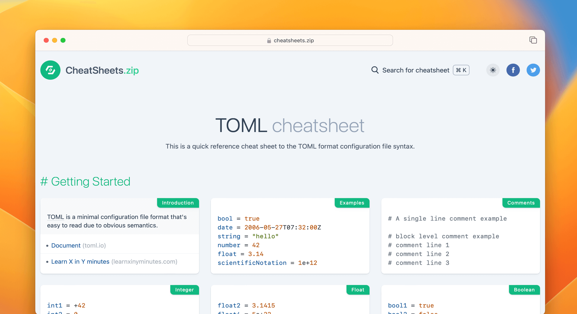 TOML Cheat Sheet & Quick Reference TOML Cheat Sheet & Quick Reference