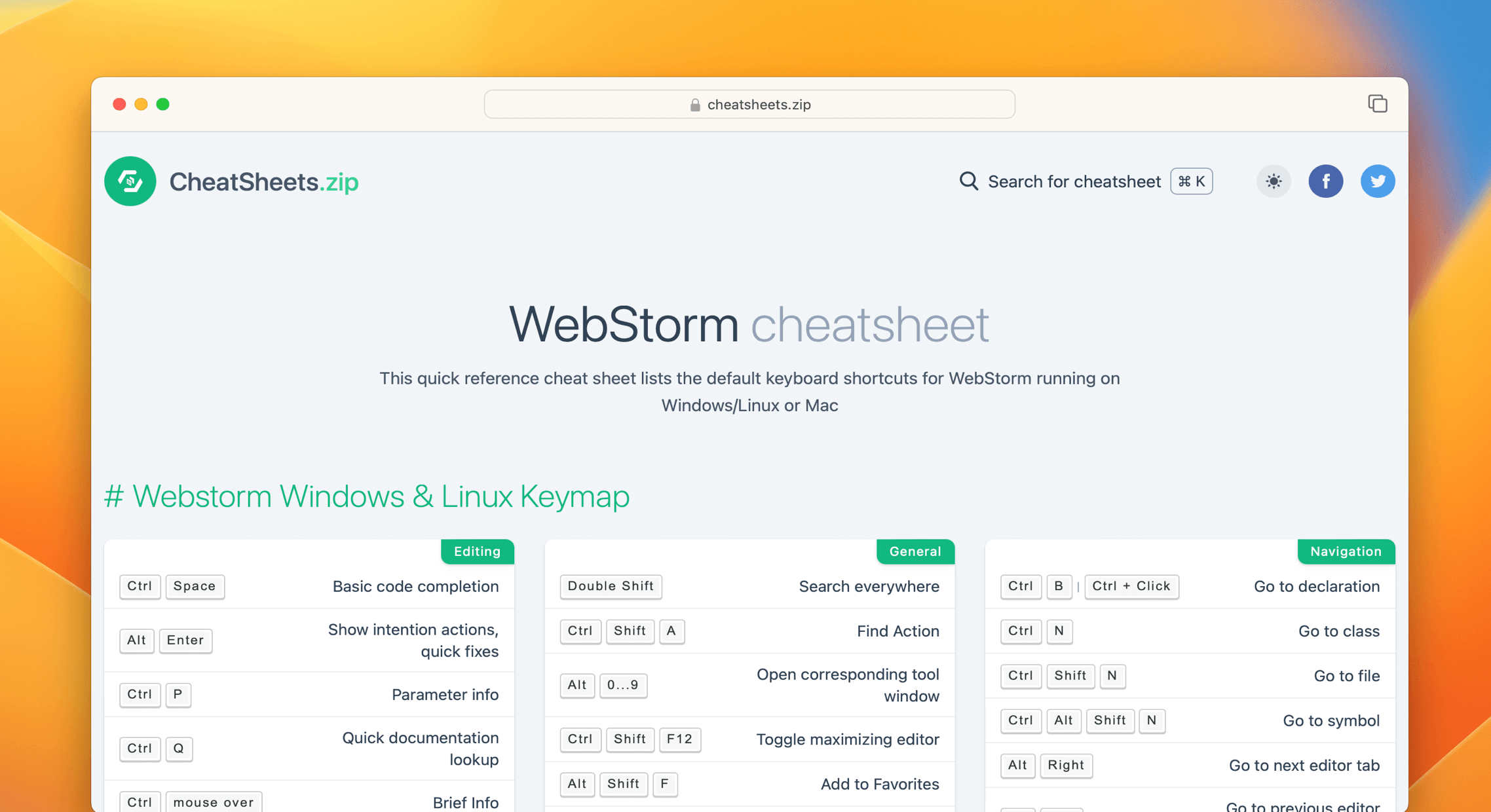 WebStorm Cheat Sheet & Quick Reference